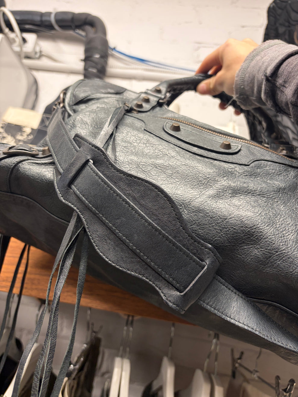 Balenciaga Black/Silver Hardware ‘City’ Bag with Crossbody Strap – Alex ...