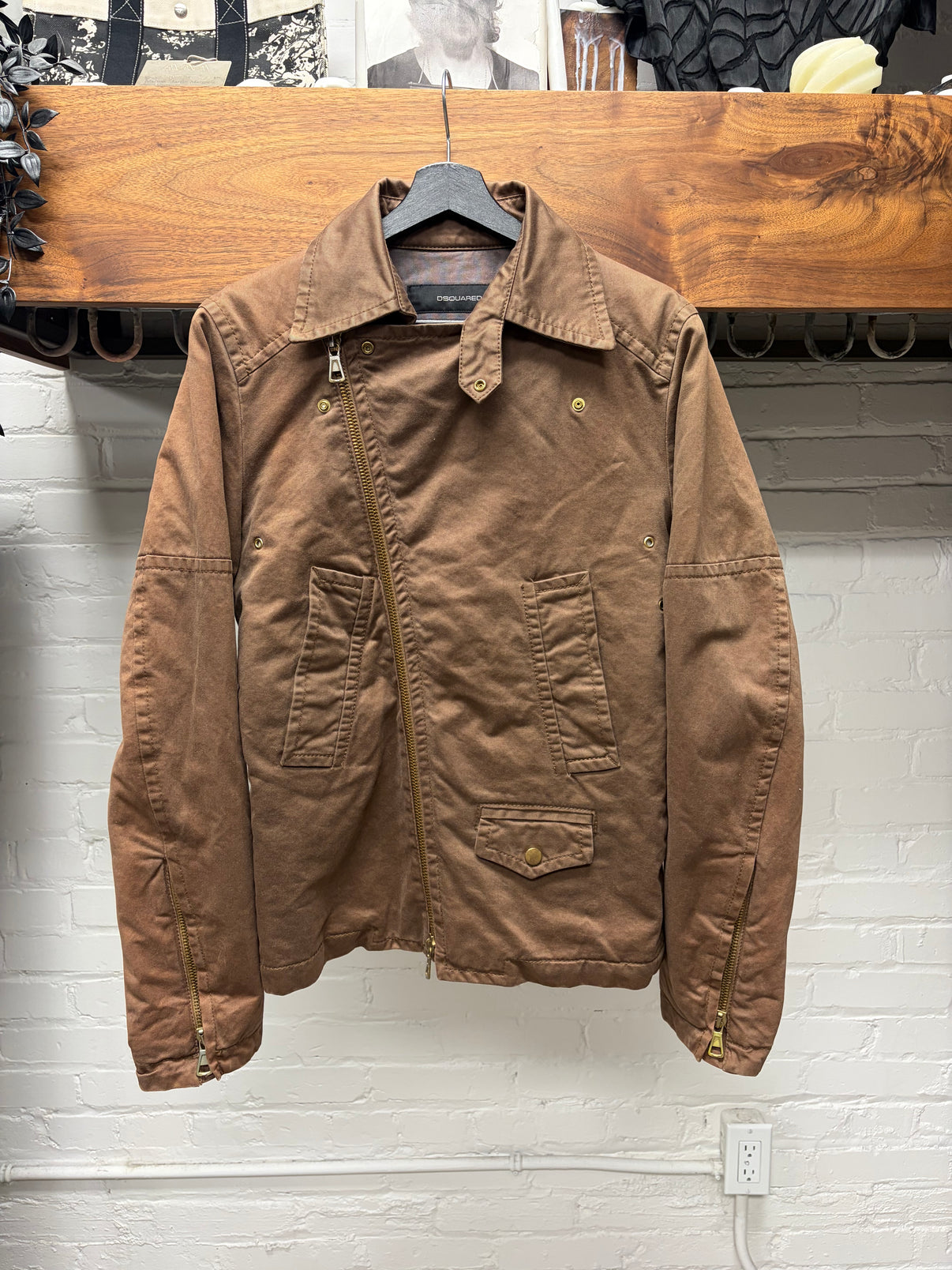 2000s Dsquared2 Brown Cotton ‘Perfecto Zip’ Biker Jacket – Alex Maxamenko