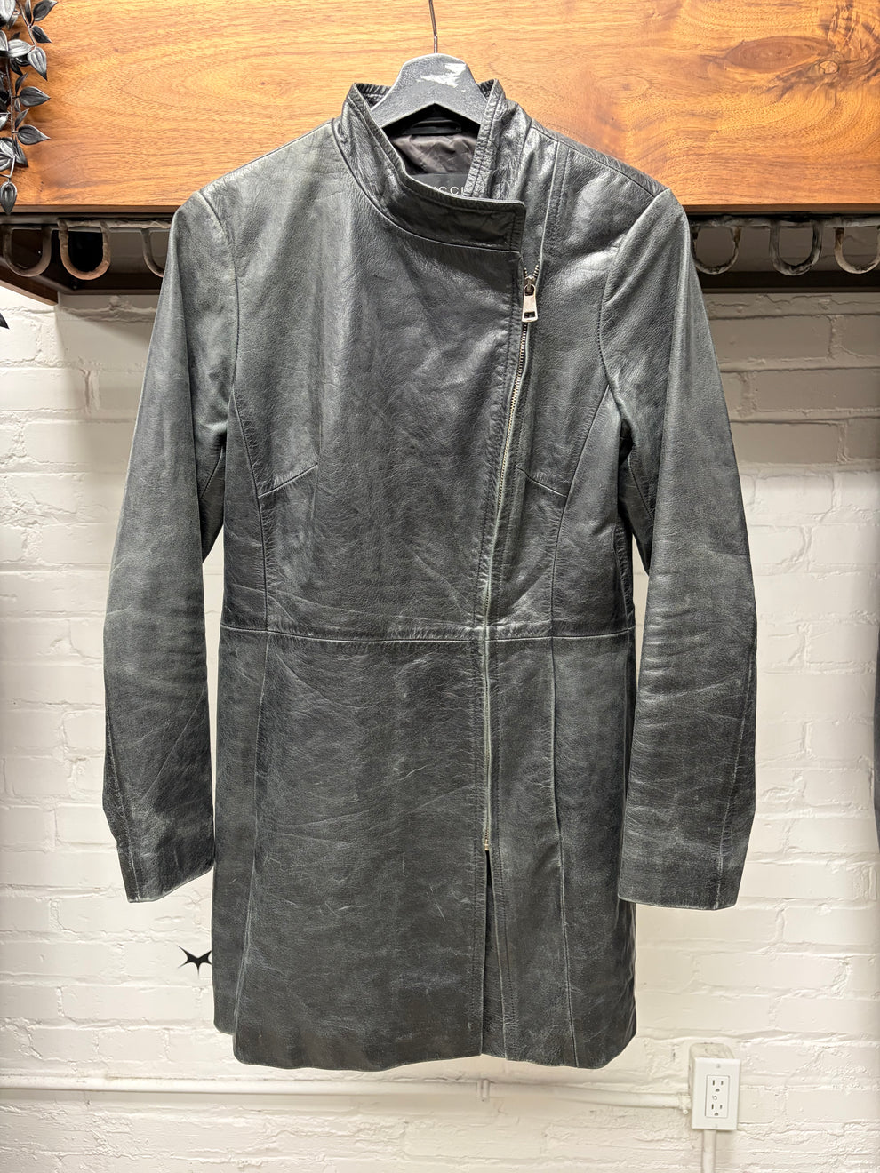 Gucci Stone Grey Calfskin Leather High Neck Zip Fencing Jacket – Alex ...