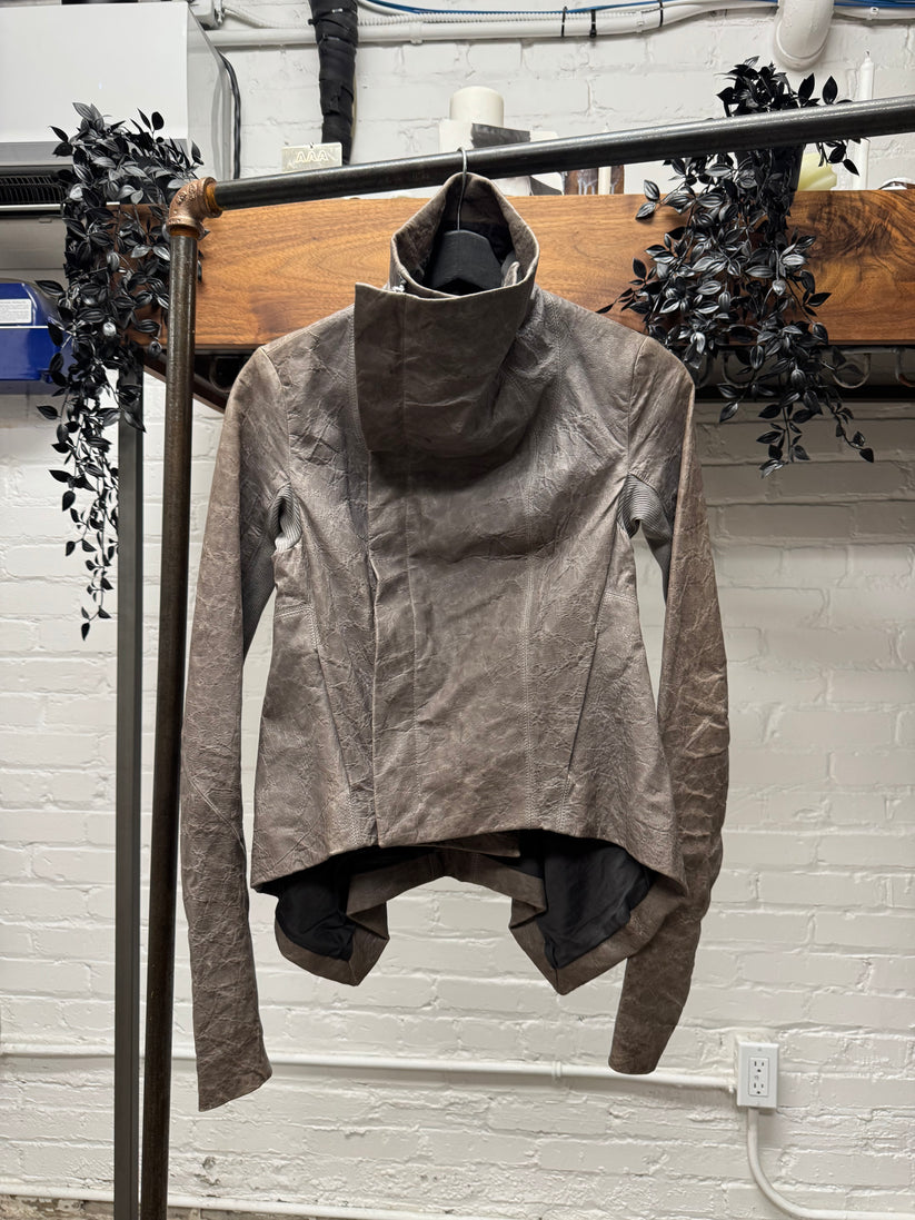 SS2010 Rick Owens ‘Naska’ Brown Lambskin Leather High-Neck Jacket ...