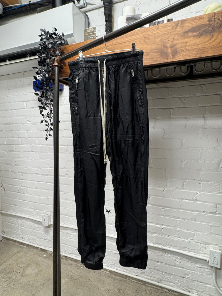 SS2021 Rick Owens ‘Phlegethon’ Black Satin Track Pants – Alex Maxamenko